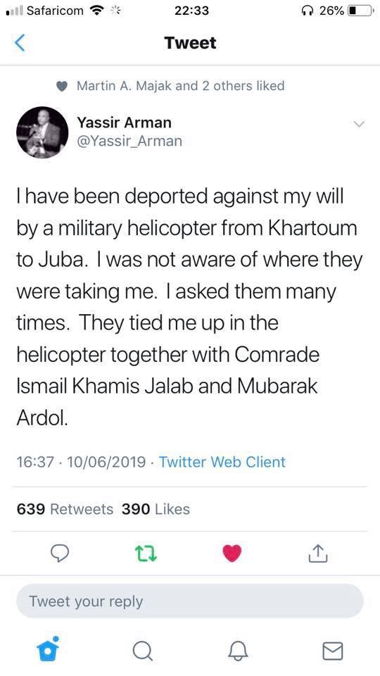 Yasir Arman Deportation to Juba in Perspective – PaanLuel Wël Media Ltd ...